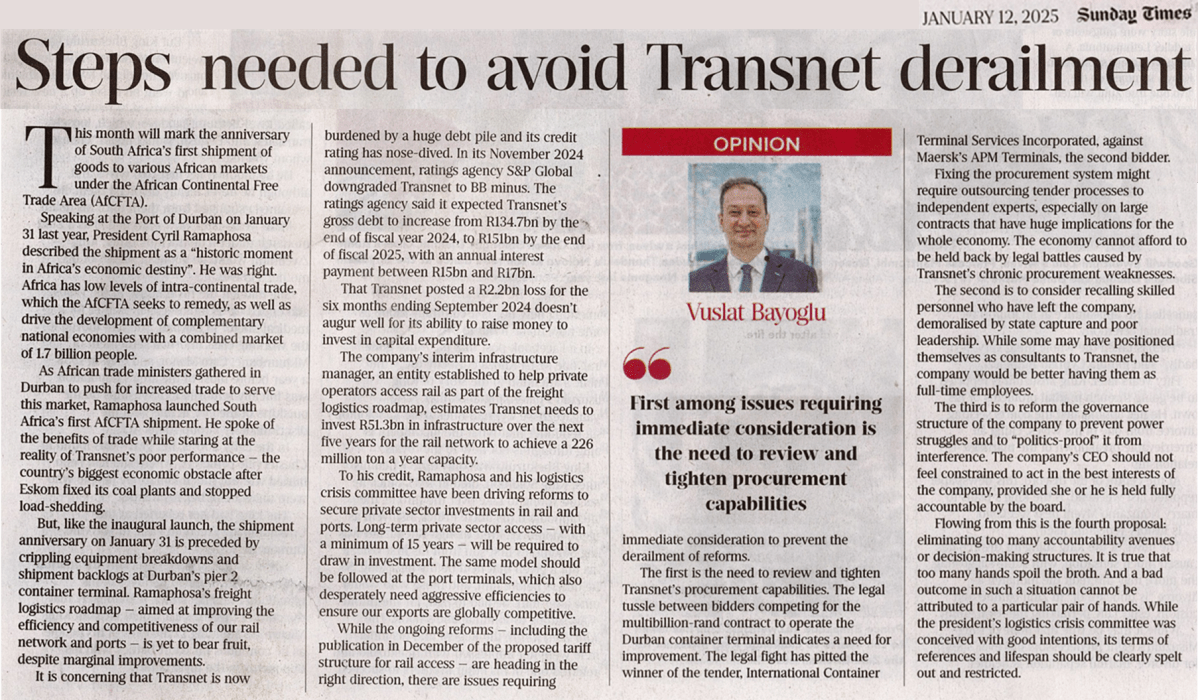 Sunday Times | Steps needed to avoid worst Transnet derailment – Vuslat ...